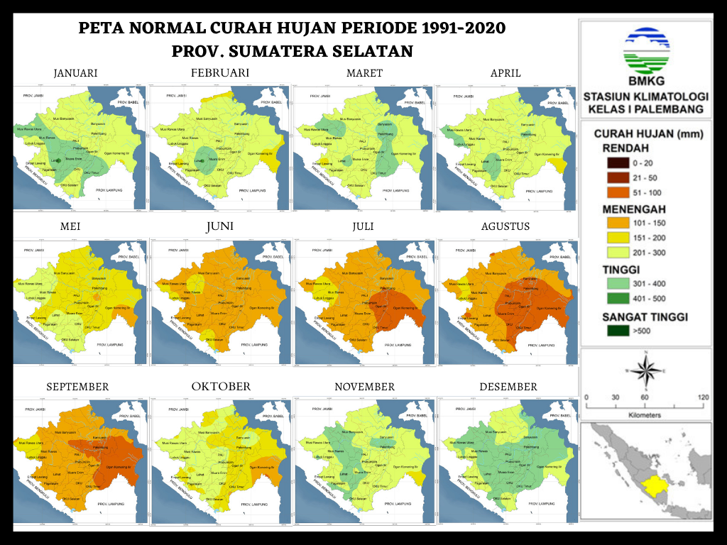 Peta Normal Curah Hujan Bulanan – Stasiun Klimatologi Sumatera Selatan