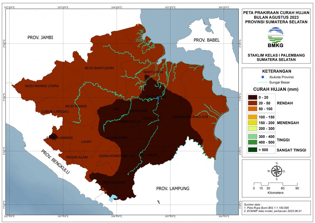 Prakiraan Hujan Bulan Agustus 2023 (Update Juni 2023) – Stasiun Klimatologi Sumatera Selatan