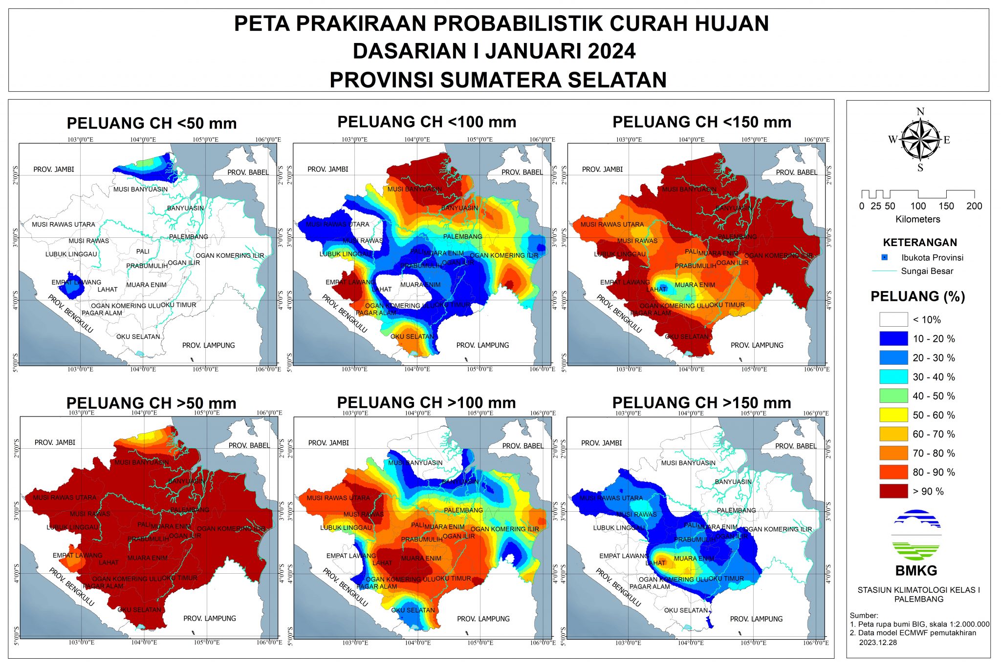 Prakiraan Probabilistik Curah Hujan Dasarian I Januari 2024 (update 31 ...