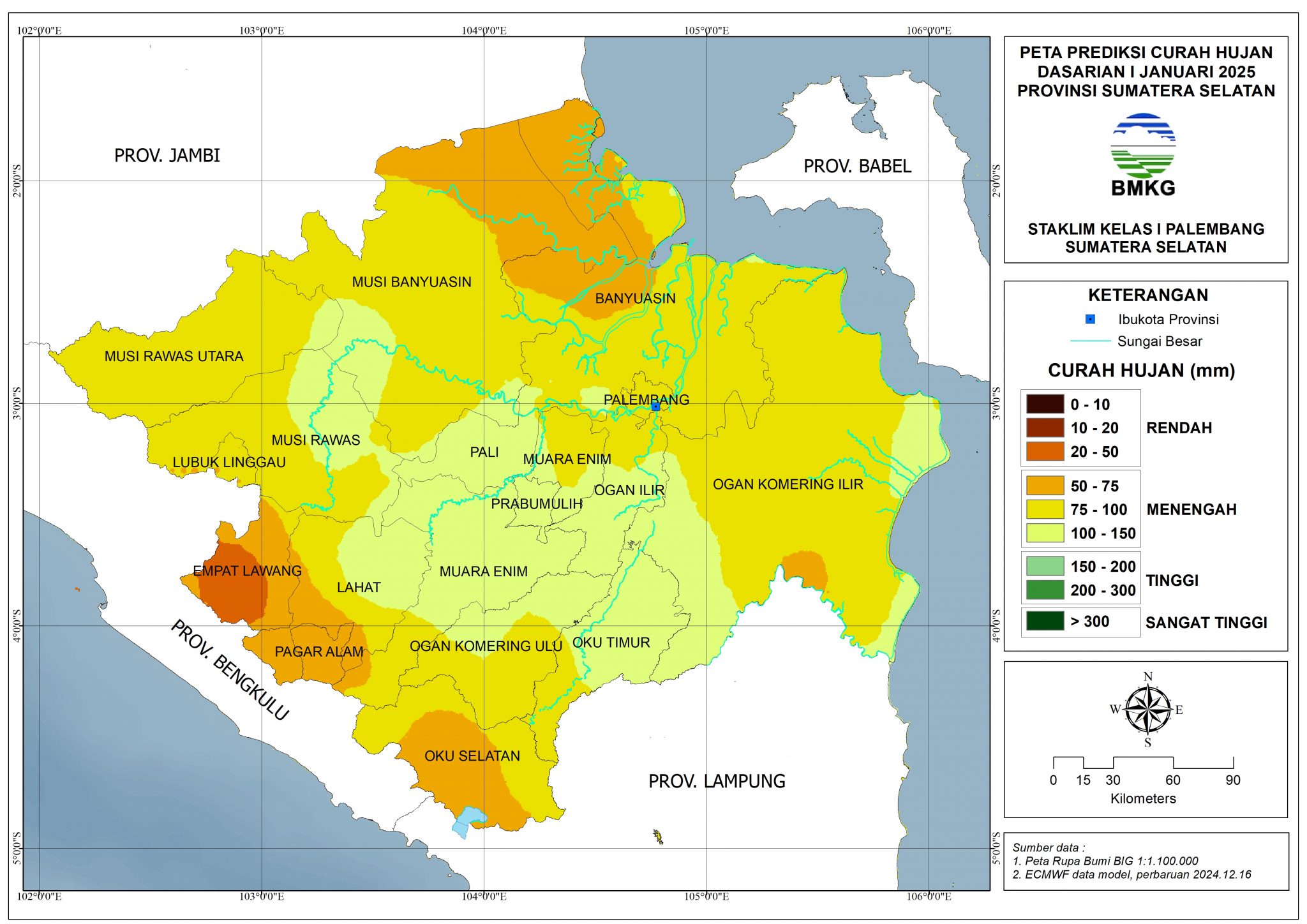 Prediksi Curah Hujan Dasarian I Januari 2025 (update 20 Desember 2024) – Stasiun Klimatologi ...